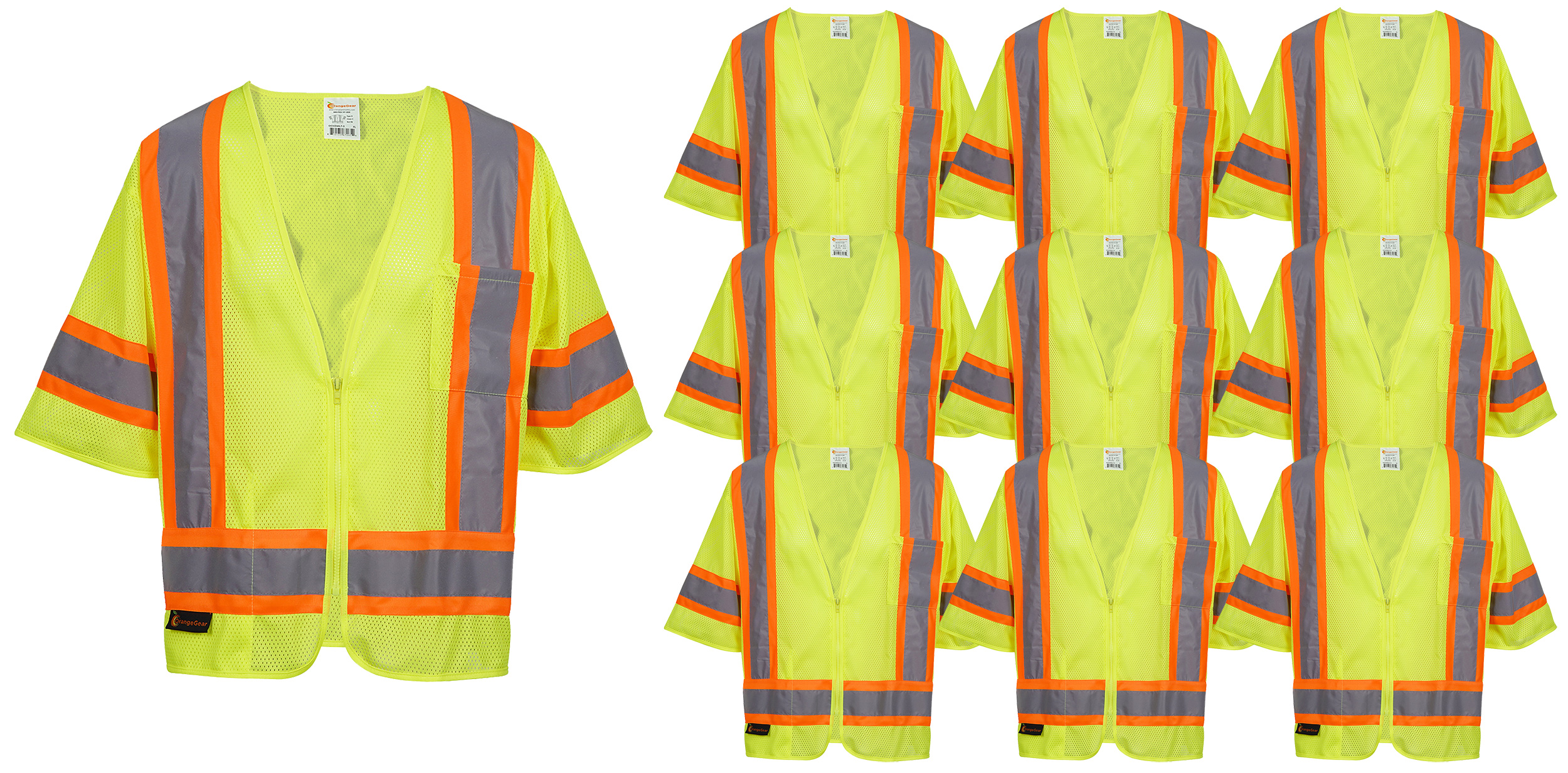 OrangeGear Class 3 Highly Visible Two Tone Stripes Zippered 2 Pocket ...